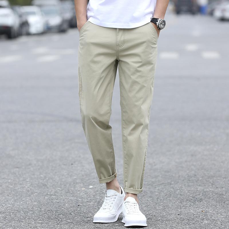 パンツ 男性用 9分丈 薄手 接触冷感 伸縮性 無地 ウエスト紐付き カーキ ブラック 紺色 ライトグレー コットン混紡 ゆったり 普段使い・スタイル: ベーシック・パンツ型: ルーズ・パンツ丈: 9分丈・ウエスト: ミドルウエスト・ベルト...