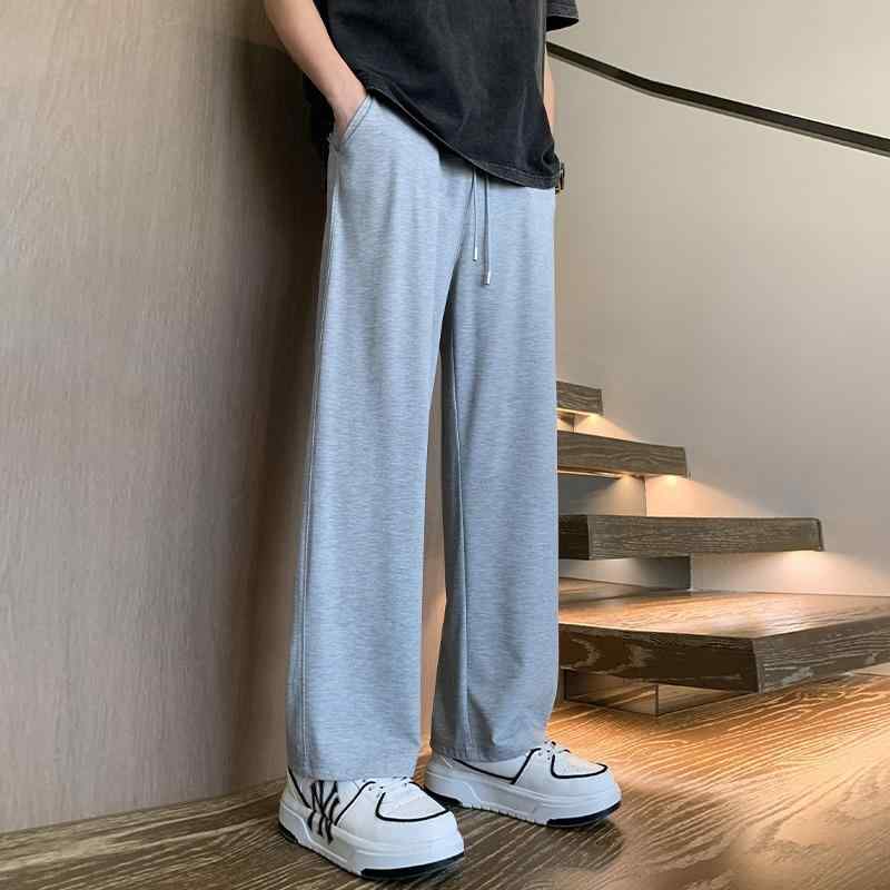 カジュアルパンツ メンズ 薄手 ズボン グレー 黒 接触冷感 伸縮性 ストレートパンツ イージーパンツ 高腰 普段使い 部屋着