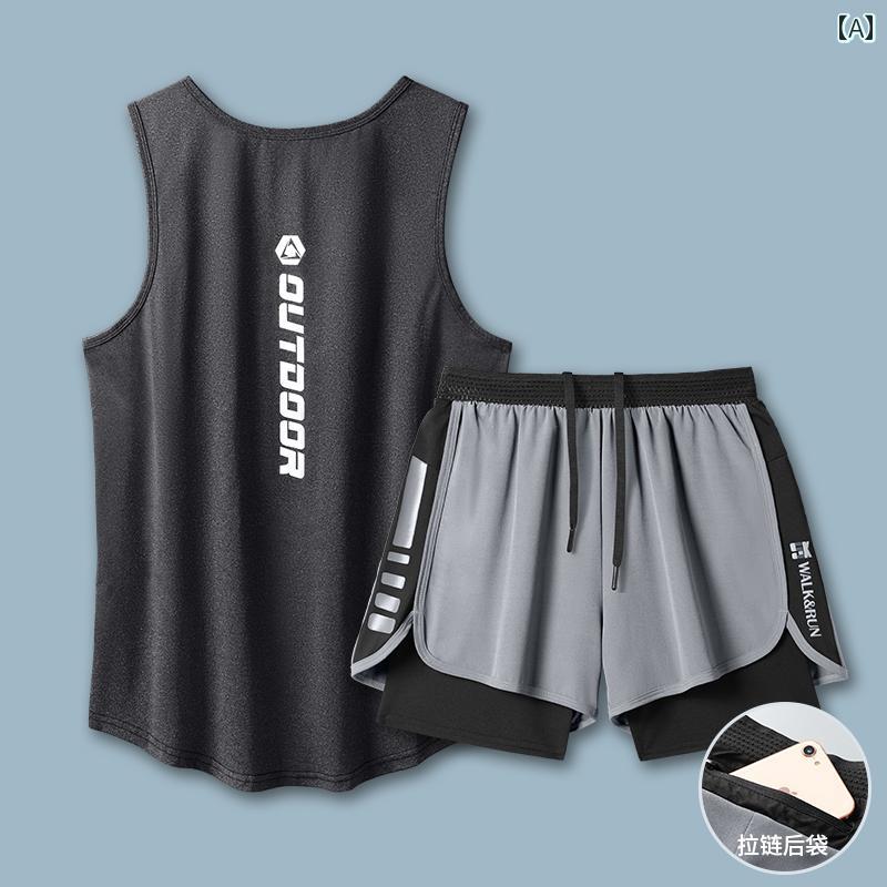 ランニング スーツ メンズ 涼しい クール 快適 フィットネス スポーツ 速乾性 ベスト 夏 携帯電話 マラソン 陸上 競技 トレーニング 器具 収納 可能衣服バージョン：ゆったりタイプ販売チャネルの種類: 粋な電子商取引 (オンライン販売...