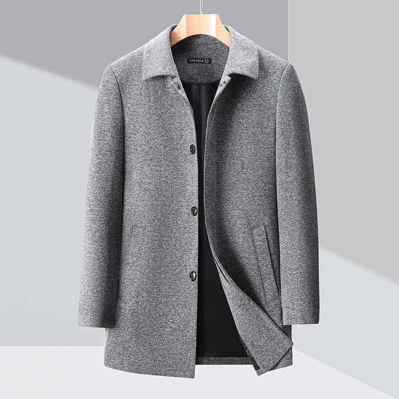 コート メンズ 男性用 ウール 格子柄 アウター ミドル丈 普段使い 防風 暖かい 黒 ブラック系 秋冬