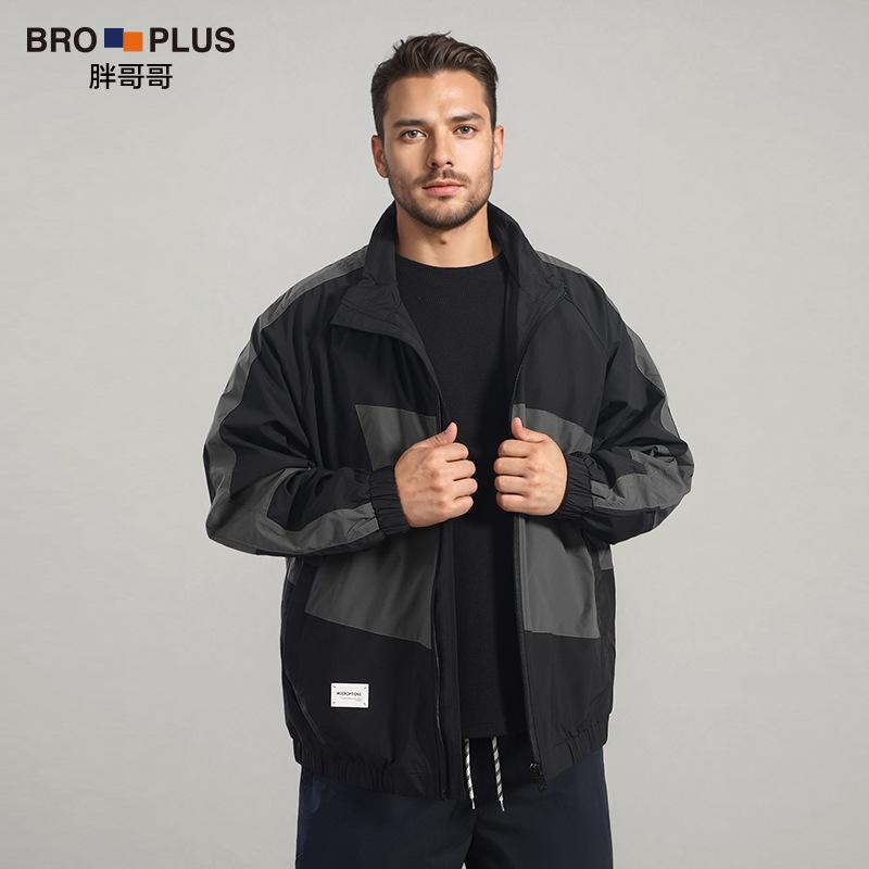 ジャケット 男性用 ブルゾン 配色 ポリエステル ブラック 3XL 4XL 5XL 6XL 7XL 8XL ゆったりサイズ ラージサイズ 日常着 春秋