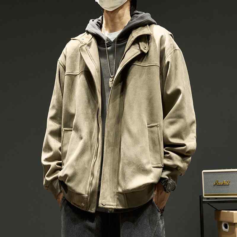 ジャケット メンズ 秋冬 スエード調 ワークウェア ブルゾン 裏起毛 厚手 ルーズ 襟付き フライトジャケット ライトブラウン ダークグレー ブラック・素材: 灯芯绒.兔毛・カテゴリ: カジュアルスーツ・スタイル: 流行・襟型: 襟・タイプ...