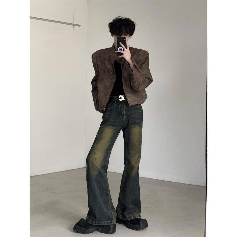 2個セットレザージャケット メンズ 男性用 ヴィンテージ加工 オートバイ バイカー ライダースジャケット ショート丈 ドロップショルダー 薄手 無地 ブラウン系 ブラックグレー・素材: 灯芯绒.兔毛・スタイル: パンク・カテゴリ: カジュア...