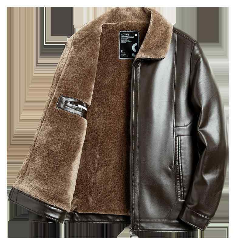 皮ジャン メンズ 向け 裏起毛 PUレザー レザージャケット 暖かい 防寒着 アウター 紳士服 ビジネス カジュアル ブラック コーヒー色 冬・商品カテゴリ: 皮衣/皮夹克・スタイル: ビジネス.カジュアル・着丈: ミドル丈(65cm＜着丈...