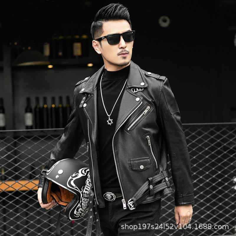 2個セットレザージャケット メンズ バイク用 PUレザー ショート丈 スリムフィット 襟付き 黒 多ポケット 春 スプリング・カテゴリ: 皮衣/皮夹克・スタイル: 韓国版・着丈: 短め(40cm＜着丈≤50cm)・シルエット: フィット・襟...