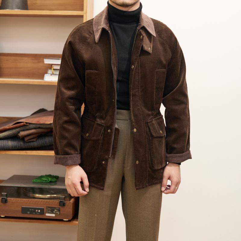 2個セットジャケット メンズ 男性用 コーデュロイ 襟付き アウター 秋冬物 カジュアル 耐摩耗性 綿 普段使い コーヒー色 米白・商品カテゴリ: ジャケット