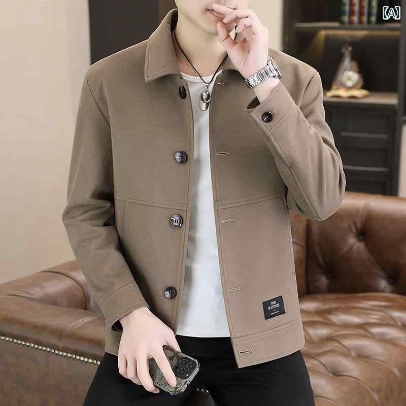 ジャケット メンズ 男性用 ブルゾン アウター トップス 長袖 無地 スリム 襟付き ライトアウター カジュアル スタイル 春秋 普段使い 通勤着・素材: 羊毛・カテゴリ: -・・対象: 若者・袖丈: 長袖・柄: 無地・襟の形: 襟付き・・...