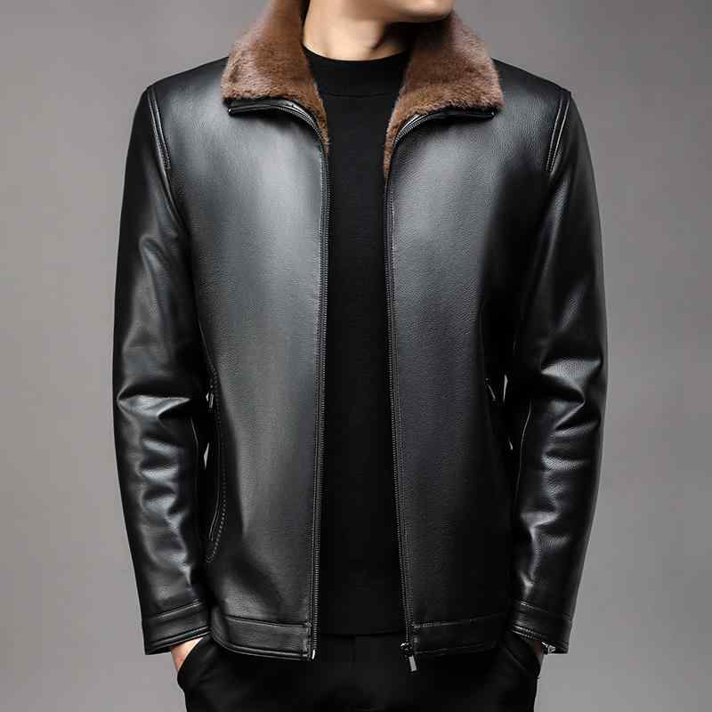 ジャケット メンズ レザー 秋冬 裏起毛 厚手 PUレザー レザージャケット 紳士服 アウター 合皮 ブラック ブラウン・スタイル: ベーシック・着丈: 普通 (50cm超～65cm以下)・シルエット: レギュラー・襟の形: 襟付き・フロン...