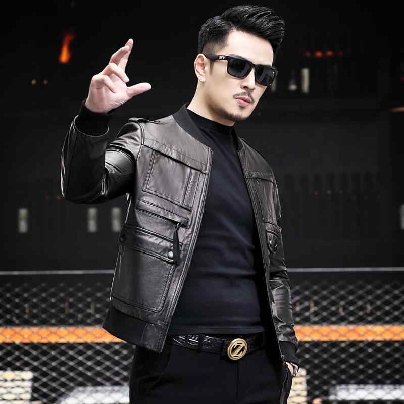 2個セットレザージャケット メンズ 男性用 PUレザー 立襟 ショート丈 ブルゾン ジャンパー 秋冬 黒 合皮 多ポケット・カテゴリ: 皮衣/皮夹克・スタイル: 韓版・衣長: 短め(40cm超～50cm以下)・シルエット: レギュラーフィッ...