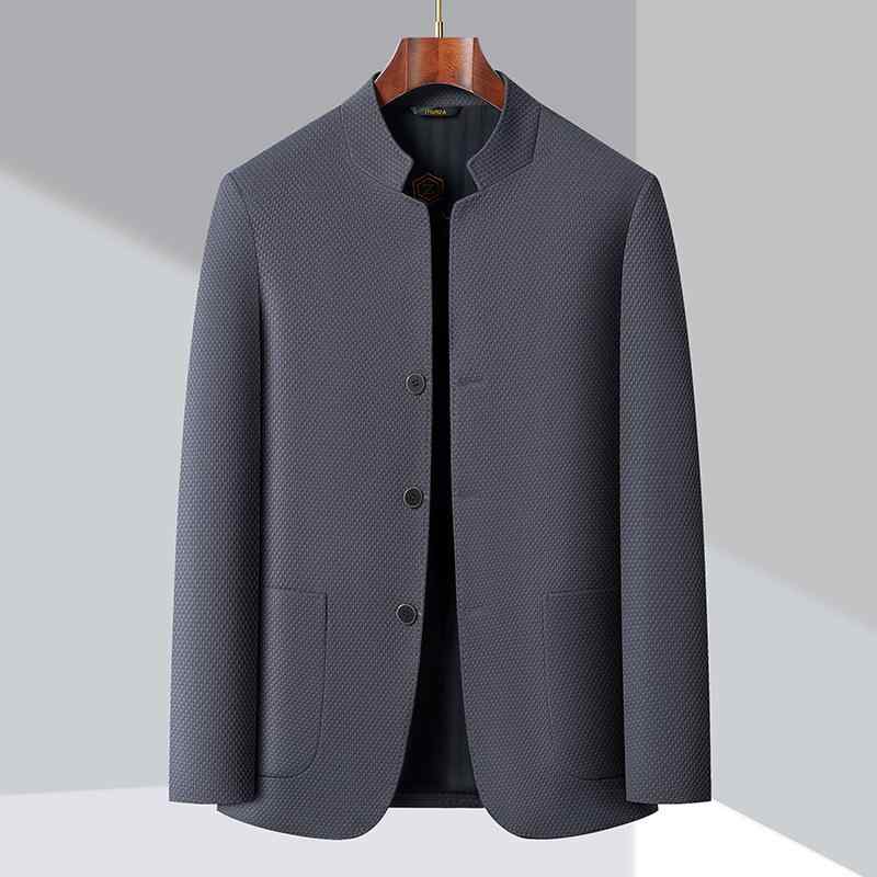 ジャケット 男性用 立襟 ポリエステル ストライプ柄 春秋 カジュアル ビジネス 紳士服 アウター トップス カーキ グレー ブラック・素材: ポリエステル繊維88.6%・カテゴリ: カジュアルスーツ・スタイル: ベーシック・対象: 35歳...