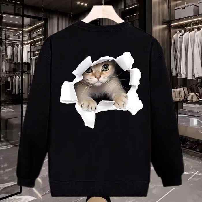 スウェット メンズ 長袖Tシャツ ゆったり プルオーバー ラウンドネック トップス プリント柄 春秋 部屋着 普段使い 黒 白 ポリエステル