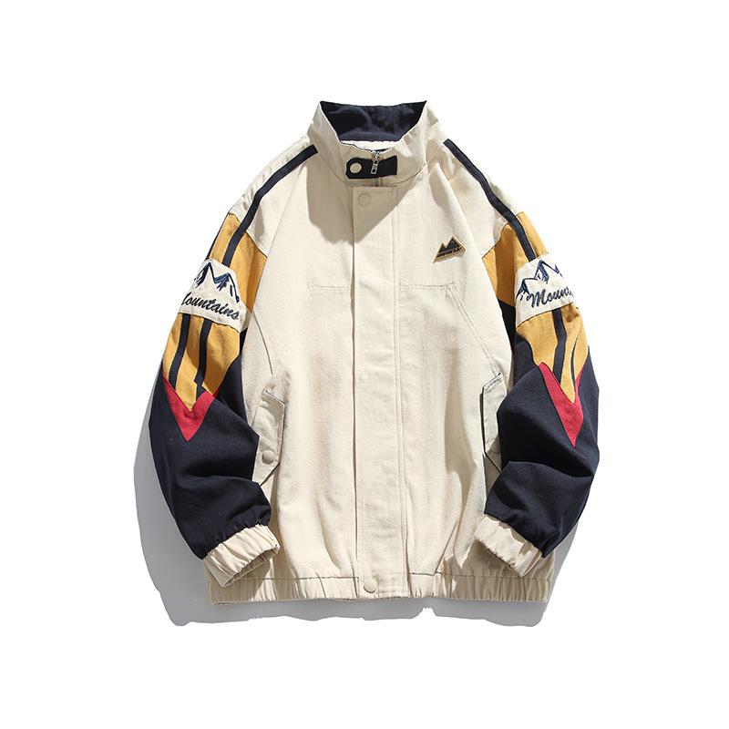 2個セットジャケット メンズ 男性用 配色 切り替え 立襟 刺繍 コットン アウター ミリタリー カジュアル ベージュ・カテゴリ: ジャケット・スタイル: カジュアル・対象年齢: 成人・対象: 男性・襟: 立ち襟・フィット: ルーズ・前立て...