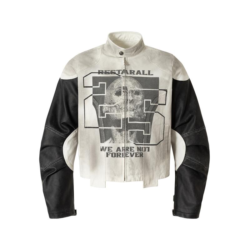 ジャケット 男性用 ストリート系 メカ風 PUレザー ライダース スカル 切り替え ブルゾン 春秋 白・商品カテゴリ: ジャケット・スタイル: ストリート・対象年齢: 18-24歳・襟の形: スタンドカラー・シルエット: ルーズ・前立て: ...