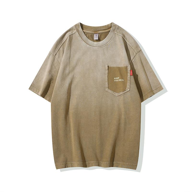 Tシャツ メンズ 男性用 夏 大码 コットン ゆったり ラウンドネック 半袖 トップス カットソー カジュアル スタイル 水洗加工 カーキ ブラック・カテゴリ: Tシャツ・スタイル: カジュアル・素材: 綿・柄: 文字・ネックライン: ラウ...