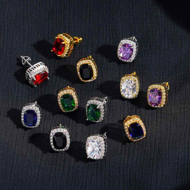 ・素材: 銅・処理: 镶锆石・造型: 幾何型・カラー: レッド.グリーン.パープル.ブラック.ホワイト.ブルー・流行: 四辺形・スタイル: ヒップホップ・種類: 耳飾り・対象: 男女兼用・要素: 幾何