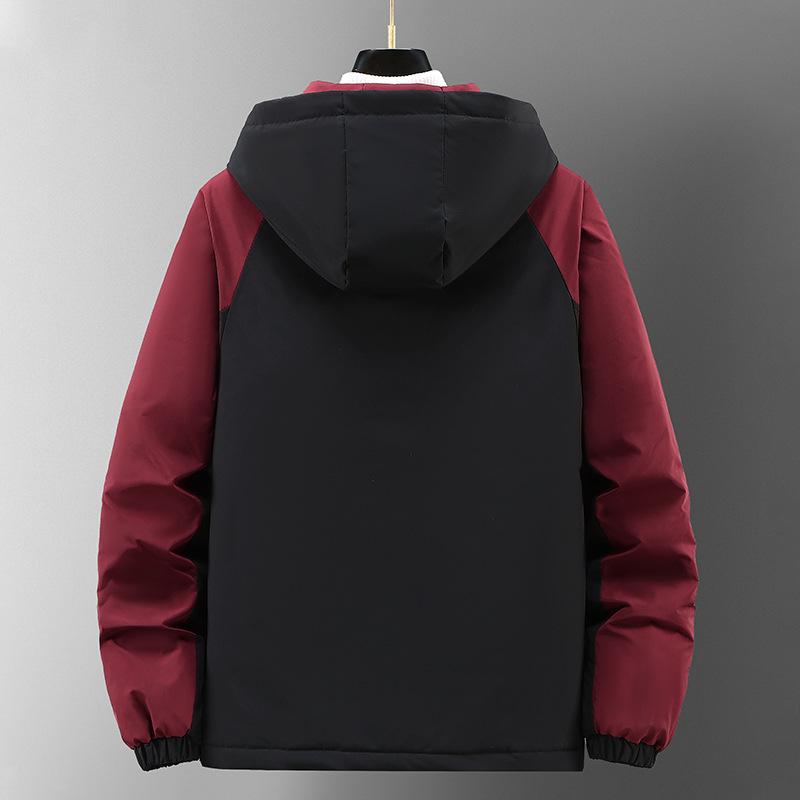 綿入りジャケット メンズ 秋冬 配色 厚手 ポリエステル 大サイズ フード付き ジャンパー ブルゾン 作業着 普段使い 防寒 グレー 緑 ワインレッド・スタイル: ベーシック・フィット: レギュラー・前立て: ジッパー・フード: フード付き...