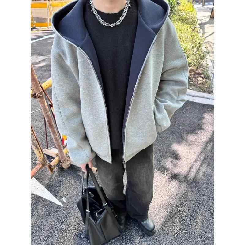 パーカー メンズ 秋冬 ダブルジップ ポリエステル 無地 フード付き トップス スウェット トレーナー プルオーバー ゆったり 大きめサイズ グレー ブラック・スタイル: ヒップホップ・種類: カーディガン・フード: あり（連帽）・・主な生...