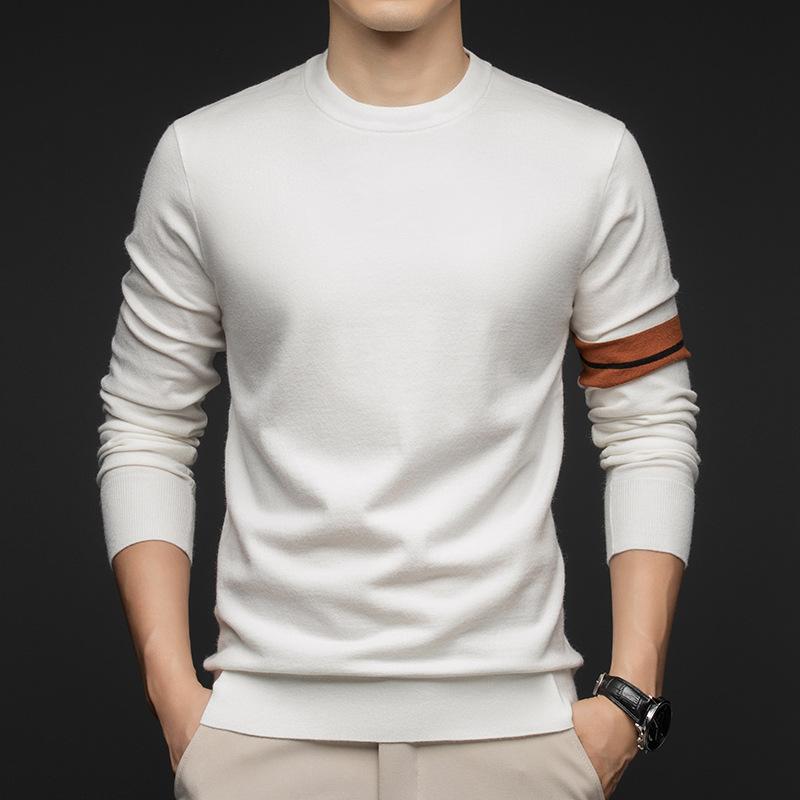 ニット メンズ ウールブレンド セーター ラウンドネック プルオーバー 無地 ミドルエイジ リブ カジュアル トップス カットソー ブラック系 ブルー系