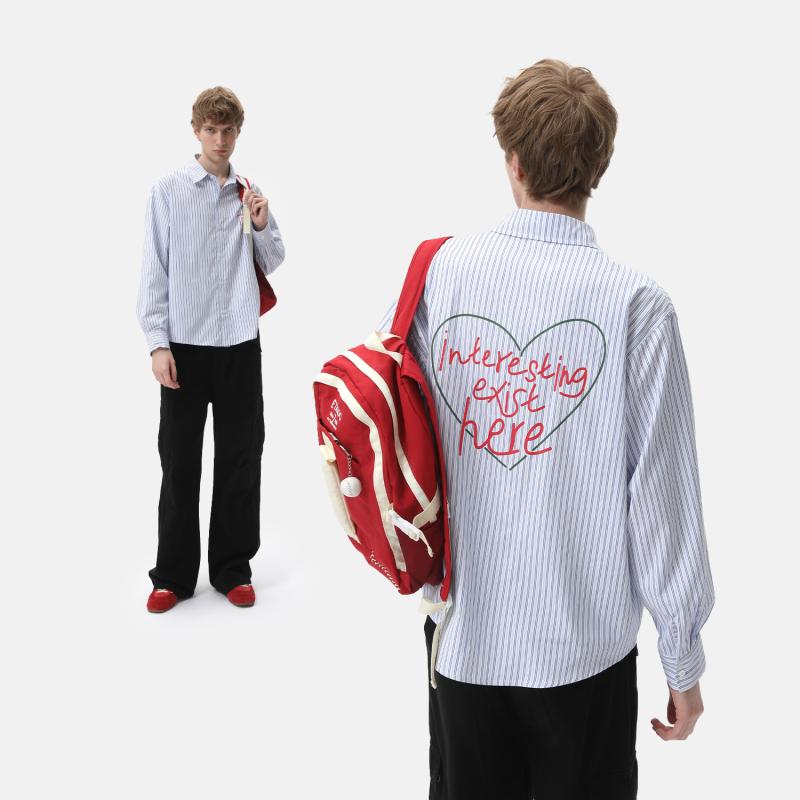 2個セットシャツ メンズ 男性用 韓国 ストライプ柄 ロゴ プリント 長袖 開襟シャツ ポリエステル ブルー M L XL 普段使い・カテゴリ: シャツ・スタイル: 韓国・対象年齢: 若者.成人・袖丈: 長袖・柄: ストライプ.プリント・素...