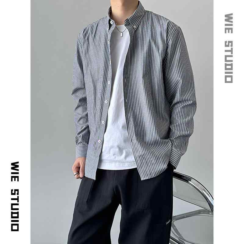 シャツ メンズ ストライプ柄 長袖 カジュアル トップス コットン 混紡 春秋 前開き ライトアウター 羽織り・カテゴリ: シャツ・スタイル: , 都市・袖丈: 長袖・柄: ストライプ, プリント・・対象: 若者, 成人, 男性・タイプ: ...