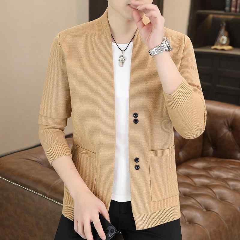 ニットカーディガン メンズ Vネック 長袖 リブ 春秋 薄手 無地 カジュアル 日常 普段使い カーキ グレー コーヒー ブラック ブルー