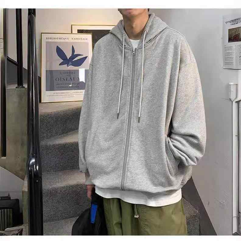 パーカー メンズ 男性用 フード付き スウェット ジップアップ トップス 韓国 カジュアル ウェア 秋物 無地 グレー ブラック・スタイル: 韓国・対象: 若者 (18-24歳)・種類: カーディガン・インナー: 有り（綿）・ネックライン:...