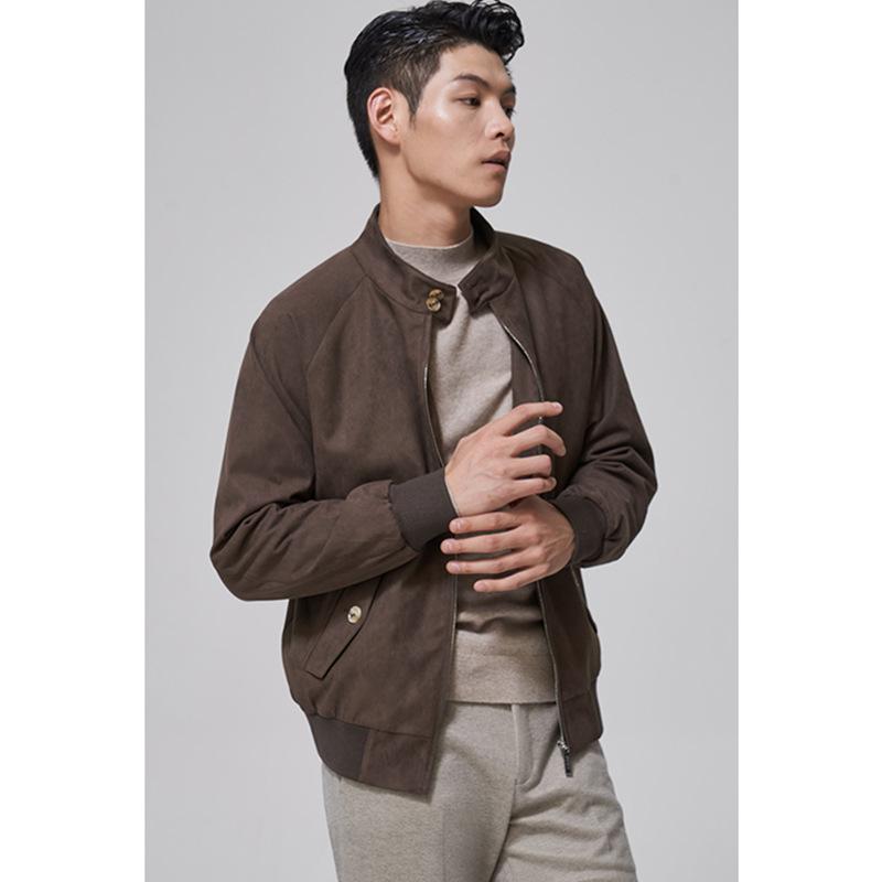 ジャケット メンズ スエード調 ショート丈 スタンドカラー ゴルフウェア ブルゾン アウター カジュアル スタイル 秋冬 深咖 卡其 奶白- ジャケット: ジャケット