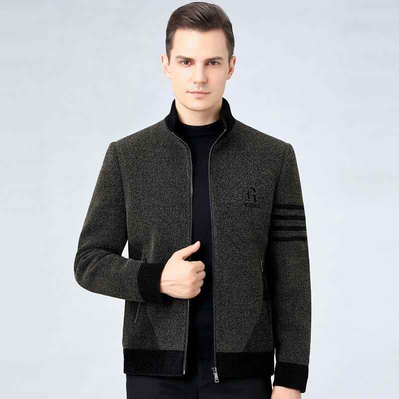 ジャケット メンズ 男性用 ウール混紡 アウター 厚手 ビジネス カジュアル 紳士服 立襟 ショート丈 ジャンパー ブルゾン グレー カーキ