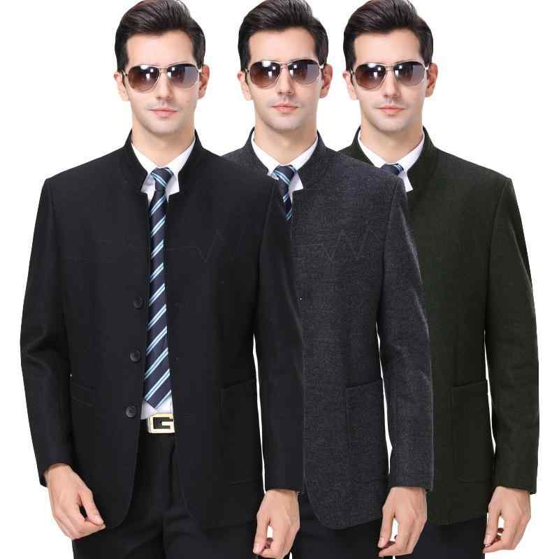 コート メンズ 男性用 ウール 立襟 秋冬 アウター ビジネス カジュアル ミドル丈 ブラック 黒 グレー 深灰 カーキ 170 175 180 185 190 195[{\