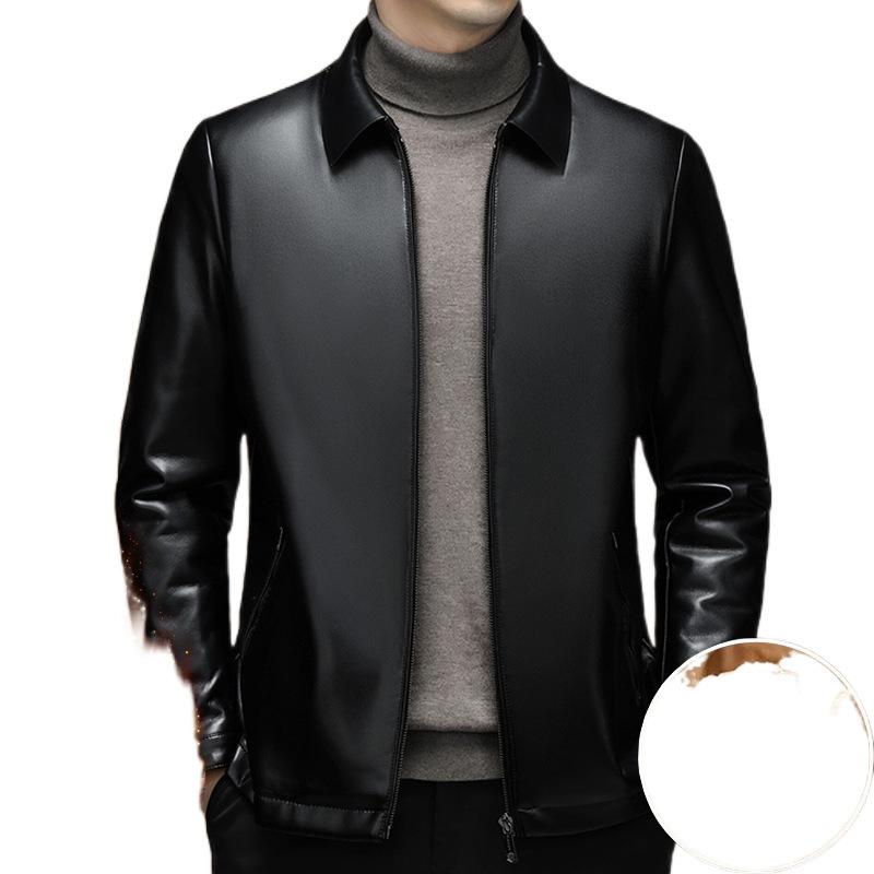 レザージャケット メンズ 羊革 翻襟 男性用 秋冬 カジュアル 革 アウター シープスキン ミドルエイジ ブラック ブラウン 防寒 あったか 多ポケット・カテゴリ: -・・対象: 若者・メイン素材: 羊毛・ネックライン: 襟付き・袖丈: 長...