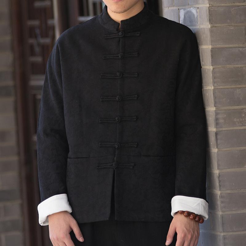 2個セットジャケット 男性用 チャイナ風 麻 リネン アウター 長袖 立襟 ブラック ブルー M L XL XXL XXXL XXXXL・カテゴリ: ジャケット・風・対象: 若者・素材: 麻.亜麻・混紡率: 50%・ネックライン: スタンド...