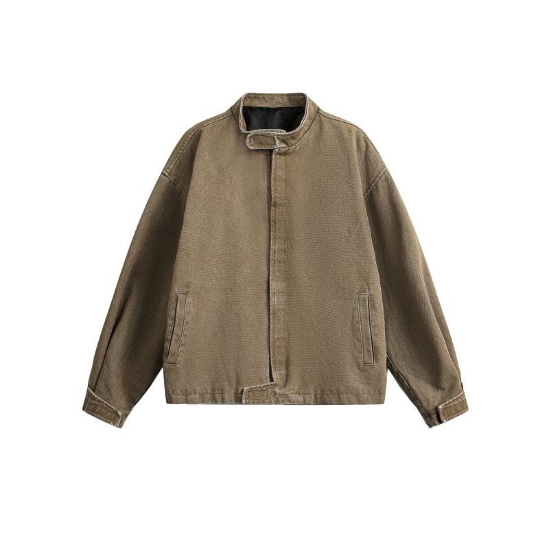 2個セットジャケット メンズ 古着 立襟 ワークジャケット ウォッシュド キャンバス デニム アウター 秋季 多ポケット ブラック カーキ・カテゴリ: ジャケット・スタイル: 日系ワーク・対象: 若者・素材: ポリエステル繊維・生地: ポリ...