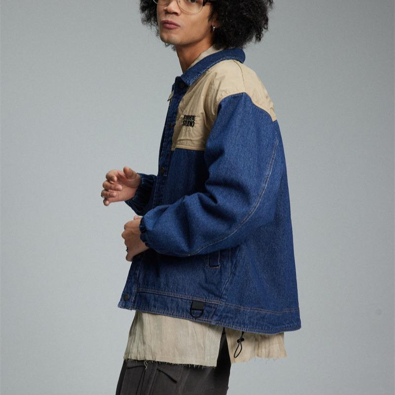 ジャケット メンズ デニム 切り替え ヴィンテージ 復古 襟付き ブルゾン 長袖 ルーズフィット ゆったり 普段使い カジュアルスタイル 秋 春・カテゴリ: ジャケット・スタイル: 港風・対象年齢: 18-24歳・襟の形: 翻領・シルエット...