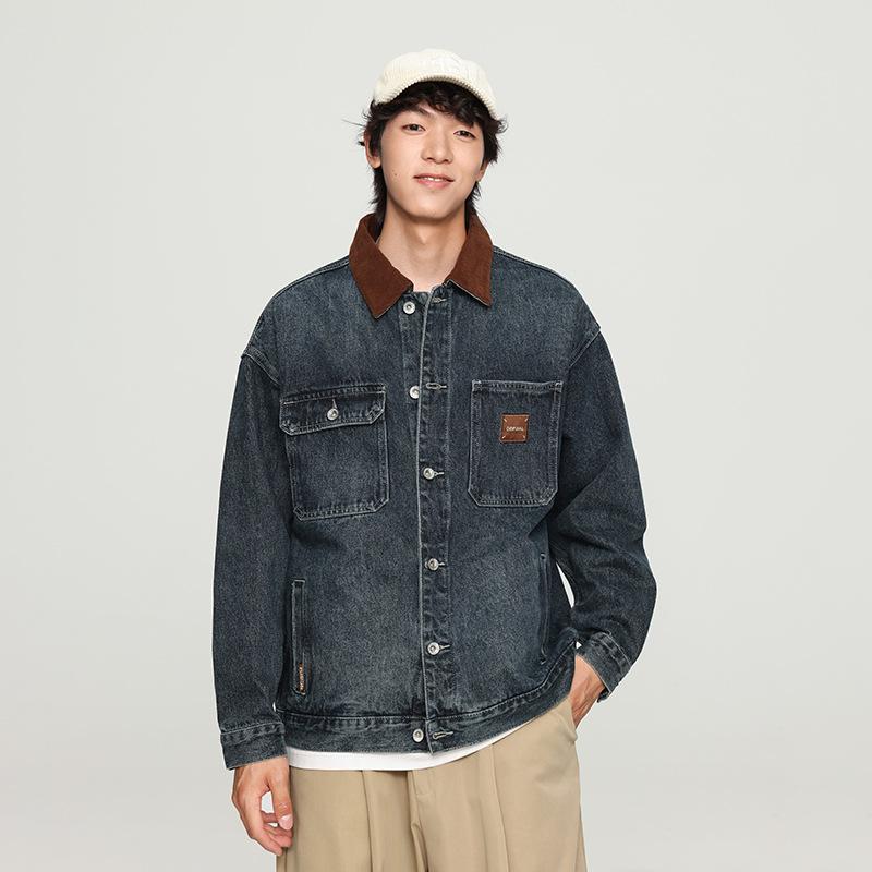 ジャケット メンズ デニム Gジャン ウォッシュ加工 レトロ 切り替え ワーク 長袖 コットン 若者 秋 ブルー M L XL XXL XXXL