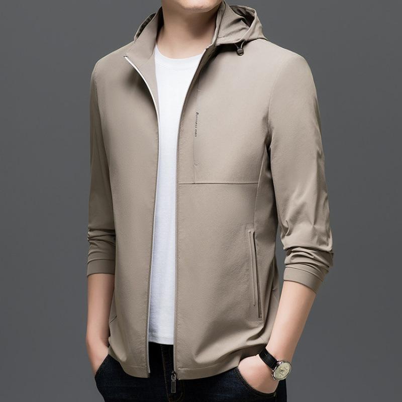 ジャケット 男性用 取り外し可能 フード付き ミドルエイジ シニア 向け アウター トップス 無地 紺色 カーキ ポリエステル