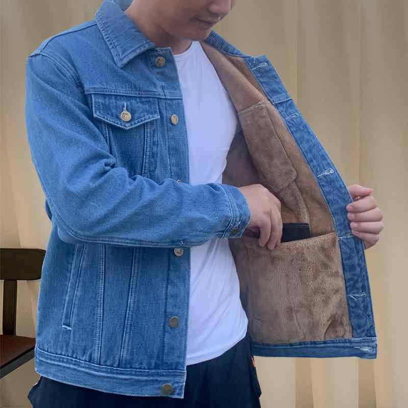 ジャケット メンズ 男性用 裏起毛 デニムジャケット Gジャン 秋冬 長袖 厚手 襟付き 耐摩耗 ライトブルー ブルー ブラック