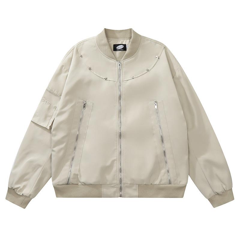 ジャケット 男性用 秋物 ストリート系 ジップアップ ブルゾン ゆったりサイズ 野球服 スタジャン風 アウター 杏色 グレー パープル・素材: ポリエステル90%・カテゴリ: ジャケット・スタイル: ストリート・対象: 18-24歳・襟の形...