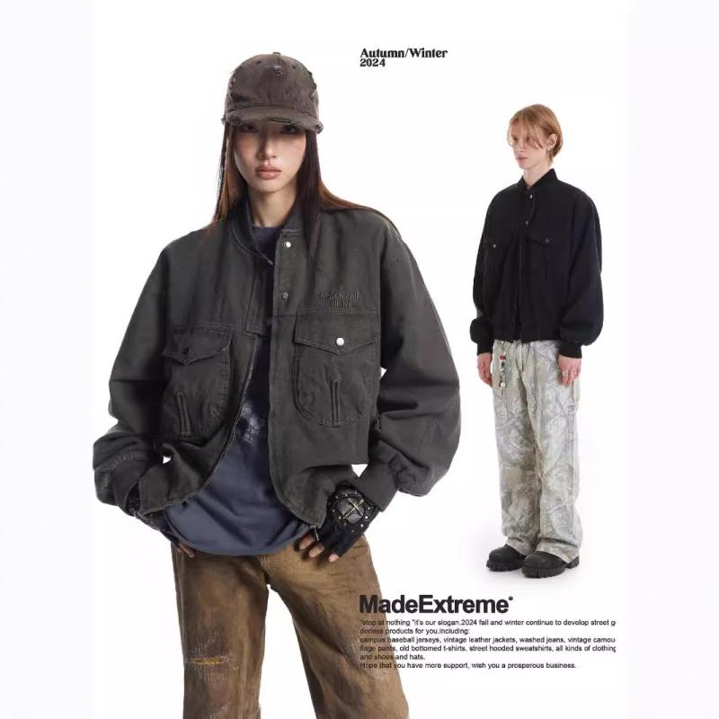 ジャケット 男性用 コットン 高密度 斜紋織り レトロ USED加工 ストリート アルファベット 刺繍 ブラック グレー 春秋 カジュアル・カテゴリ: ジャケット・スタイル: レトロ・対象年齢: 18-24歳・フィット: ゆったり・前立て:...