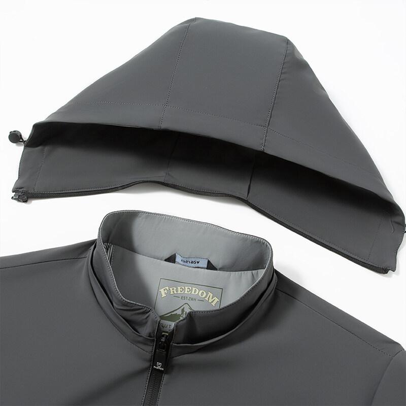 ジャケット メンズ 男性用 春秋 アウター ミドル丈 ビジネス カジュアル 防風 撥水 立襟 取り外し可能 フード付き グレー・カテゴリ: ジャケット・スタイル: ・襟の形: スタンドカラー・フィット: レギュラー・前立て: ジッパー・フー...