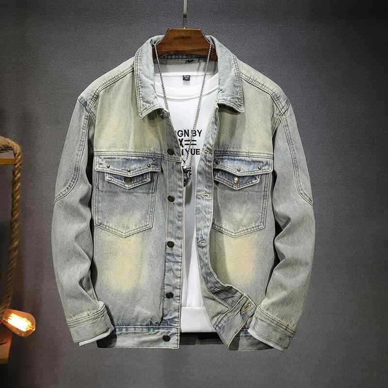 デニムジャケット メンズ 秋物 古着風 ウォッシュ加工 立体ポケット アメカジ Gジャン ブルゾン ゆったり・素材: 綿95%.スパンデックス20%・カテゴリ: ジャケット・スタイル: ストリート・対象: 青少年.成人・襟の形: 襟付き・フ...