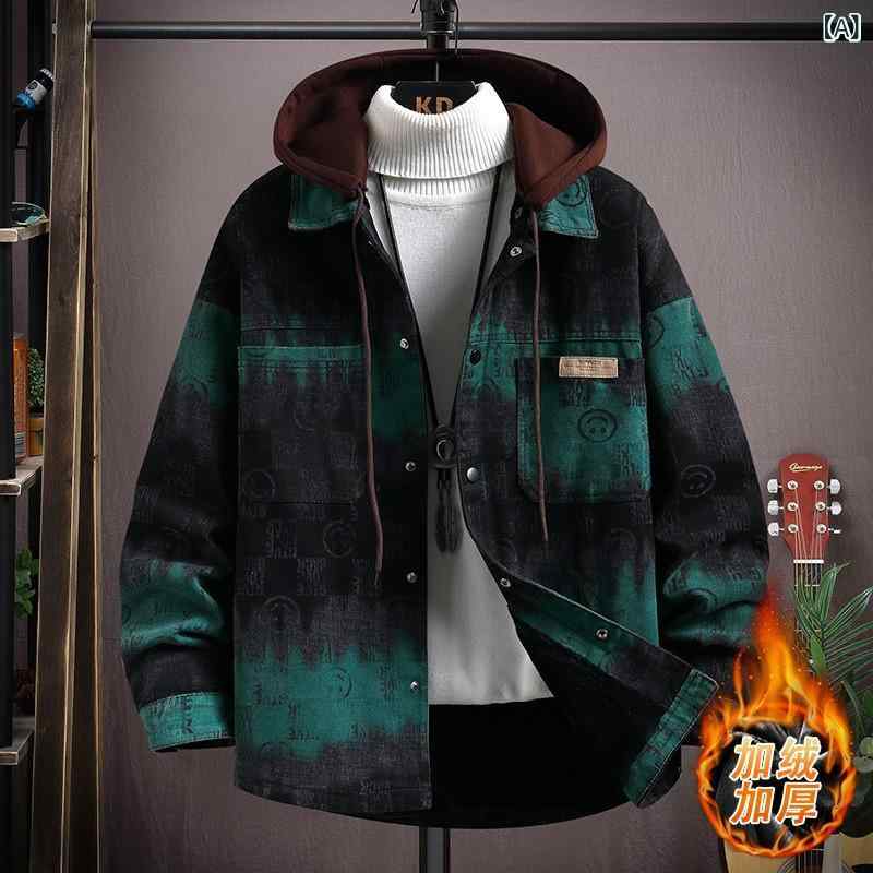 ジャケット メンズ 男性用 秋冬 防風 连帽 加绒 厚手 アウター 配色 立体ポケット M L XL 2XL 3XL ゆったりサイズ