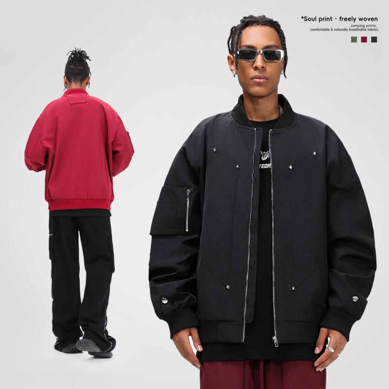 ジャケット メンズ ブルゾン 春秋 無地 スタンドカラー カジュアル バイク ジャンパー アウター ブラック レッド グリーン・素材機能: 耐摩耗性.防風性・カテゴリ: ジャケット・スタイル: ヒップホップ・対象年齢: 18-24歳・襟の形...