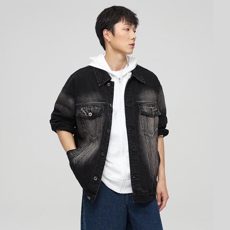 ジャケット メンズ デニム ウォッシュ加工 古着風 ワークジャケット ゆったり 春秋 黒 M L XL 2XL 3XL 4XL 5XL・カテゴリ: ジャケット・・対象年齢: 18～24歳・襟の形: レギュラーカラー・フィット: ルーズ・フロ...