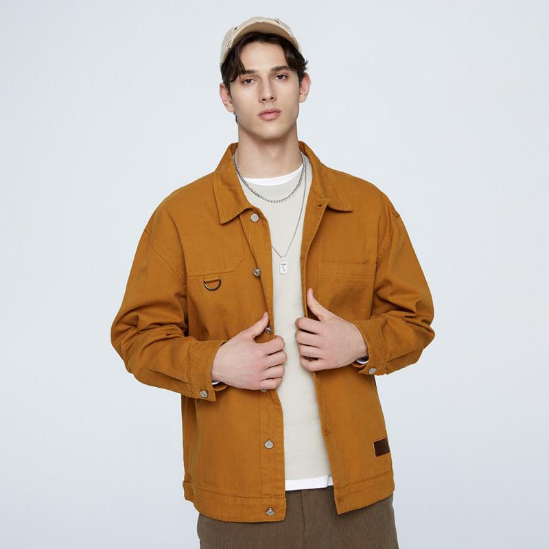 ジャケット メンズ 男性用 水洗い デザイン ポケット付き ワーク 長袖 シャツ トップス レトロ 古着風 コットン 綿 通気性 耐摩耗 防風 普段使い 春秋 土黄色 ブラック・素材: 綿・カテゴリ: ジャケット・スタイル: レトロ・対象年...