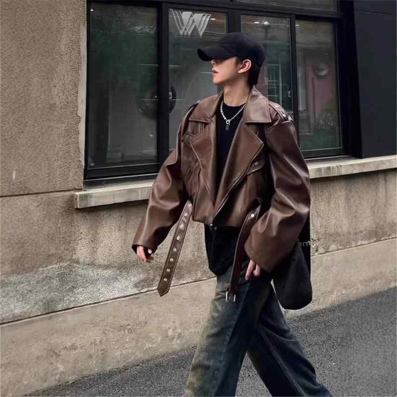ジャケット メンズ 男性用 レザージャケット 秋冬 防風 ゆったり 立襟 無地 ブラック ブラウン メタル装飾 サイドポケット