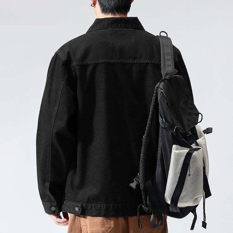 ジャケット メンズ デニム 春秋 薄手 レトロ ワークシャツ ブルゾン Gジャン アウター トップス 綿 黒 7分袖 M L XL 2XL 3XL 4XL 5XL