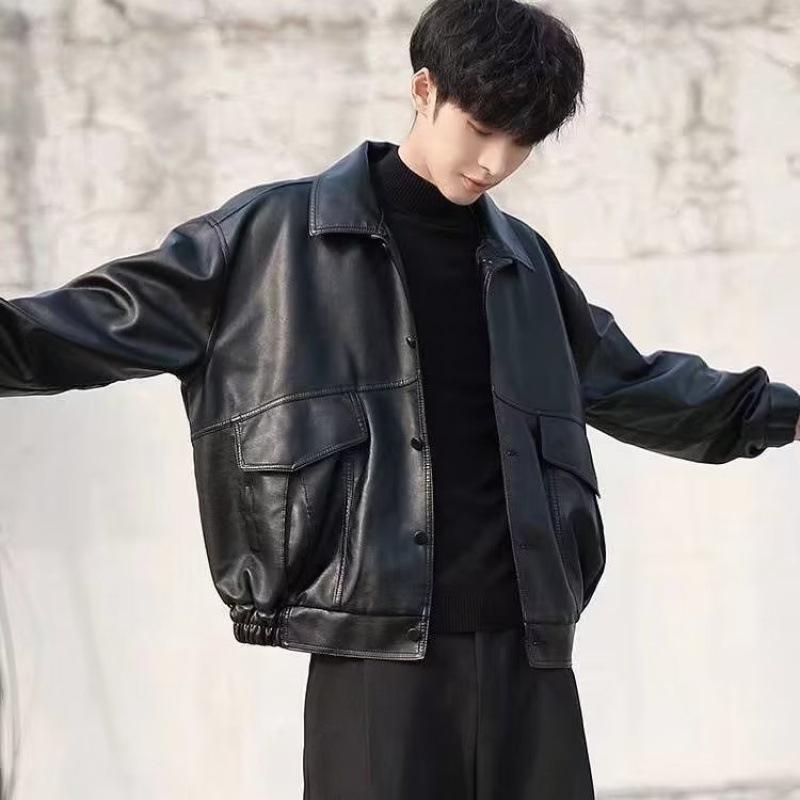 ジャケット メンズ 男性用 PUレザー ライダースジャケット ブルゾン アウター 接触冷感 ブラック・スタイル: 流行・着丈: ミドルロング (65cm超～80cm以下)・フィット: ゆったり・襟の形: 襟付き・前立て: シングルブレスト・...