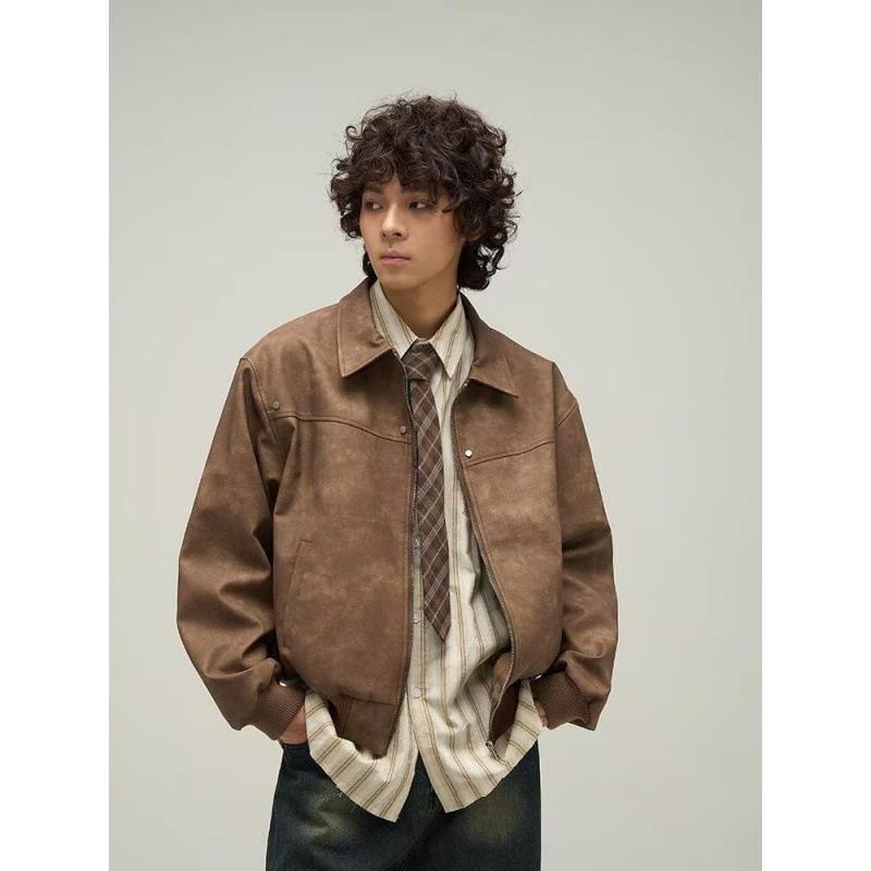 ジャケット 男性用 レトロ ダメージ加工 ゆったり アウター トップス 秋冬 ブラック ブラウン グレー