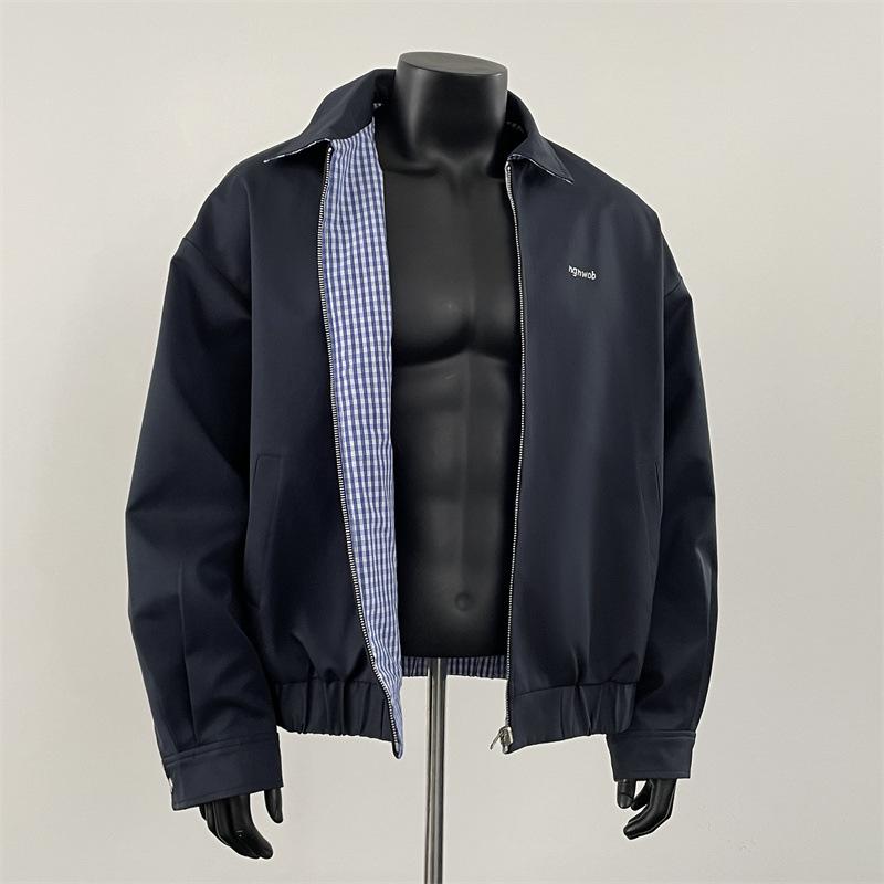 ジャケット メンズ 男性用 格子柄 リバーシブル ブルゾン ジャンパー ワークウェア 春秋 襟付き 宽松 普段使い アウター 藏青 杏色・商品カテゴリ: ジャケット・スタイル: 港風・対象年齢: 成人・対象: 男性・ネックライン: 襟付き・...