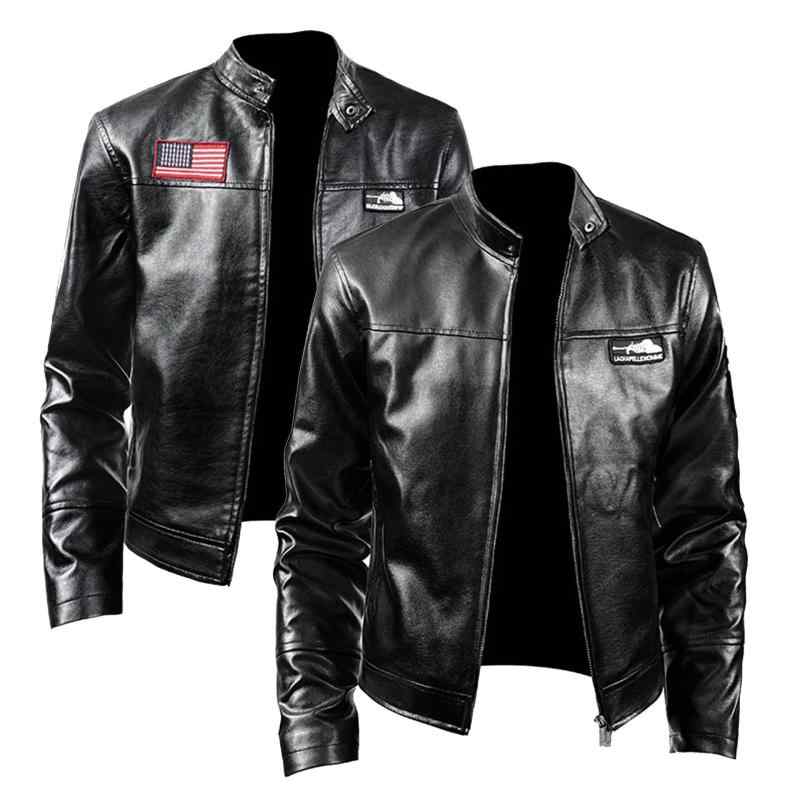 2個セットレザージャケット メンズ 男性用 スタンドカラー 春秋 PUレザー ブルゾン ライダースジャケット アウター ブラック カーキ 伸縮性